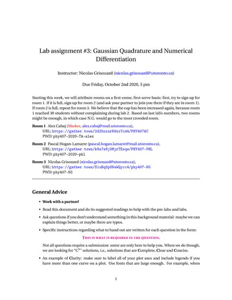 Phy407 Lab 3 Fall 2020 Lab Assignment 3 Gaussian Quadrature And Numerical Differentiation