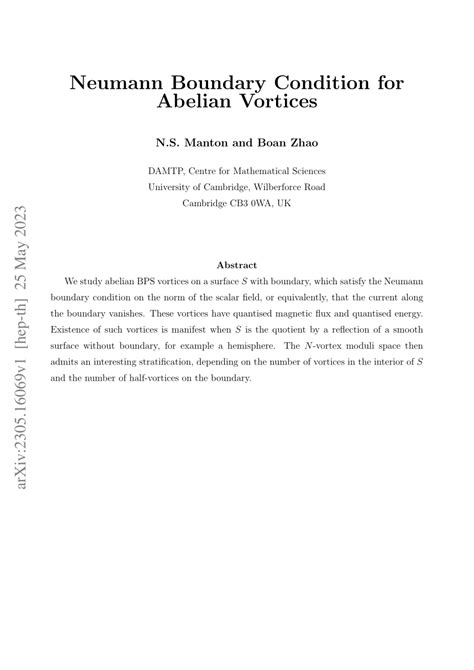 Pdf Neumann Boundary Condition For Abelian Vortices
