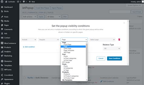 Popup Conditions Overview Crocoblock