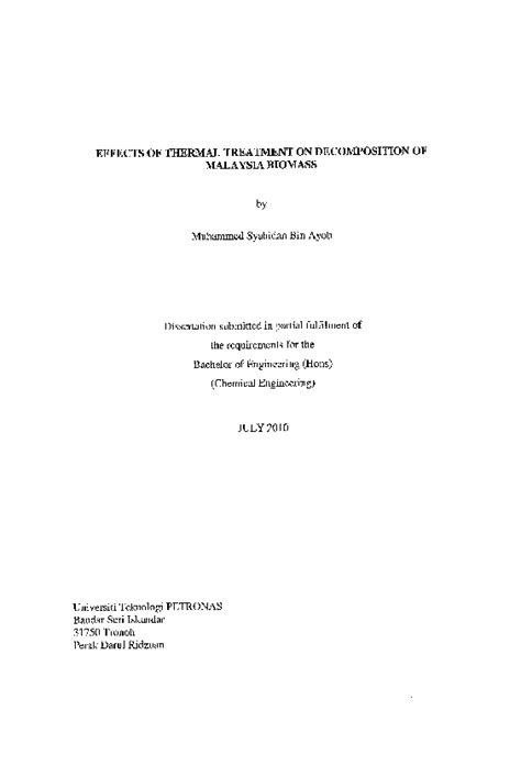 Pdf Effects Of Thermal Treatment On Decomposition Ofmalaysia Biomass
