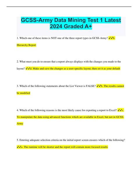 Gcss Army Data Mining Test 1 Latest 2024 Graded A Gcss Army Data