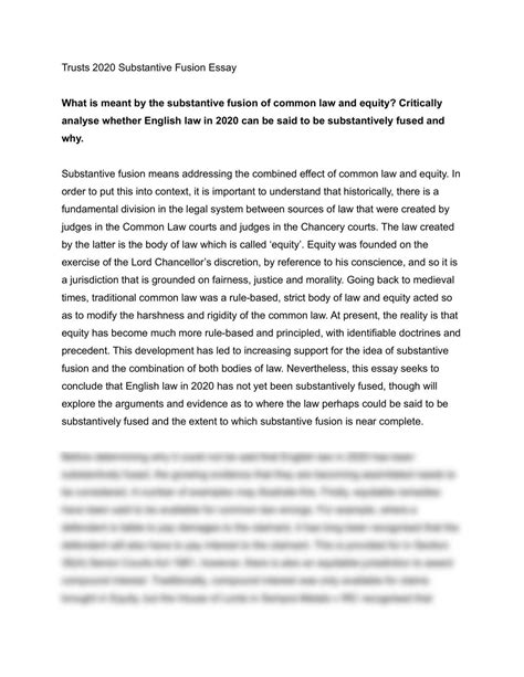 Substantive Fusion Essay Law3241 The Law Of Trusts Leeds Thinkswap