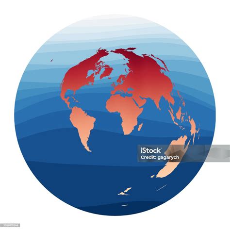 World Map Vector Azimuthal Equidistant Projection World In Red Orange