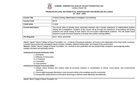 M115 Problem Solving Mathematical Investigation And Modeling Syllabus