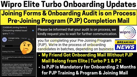 Wipro Elite Turbo P P Onboarding Update Pjp Training Program Not Mandatory Green Audit