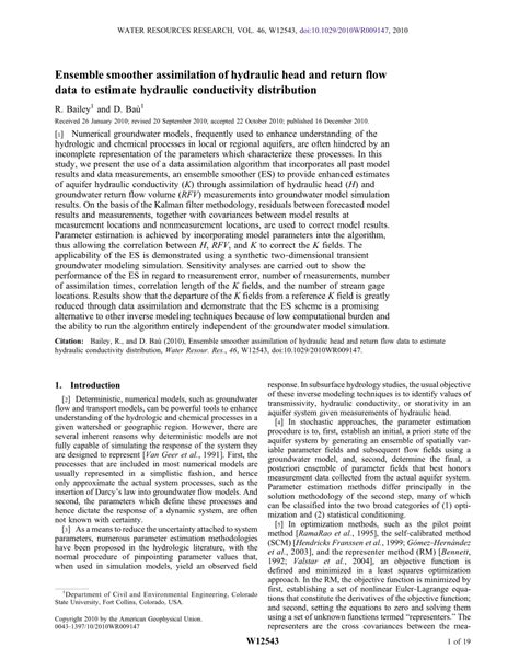 Pdf Ensemble Smoother Assimilation Of Hydraulic Head And Return Flow Data To Estimate