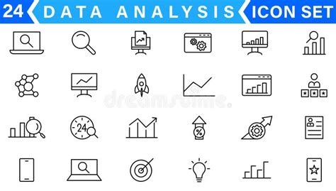 Data Analysis Thin Line Icon Set Data Processing Outline Pictograms