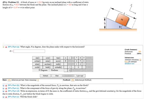 Solved Problem A Block Of Mass M Kg Rests On An Chegg