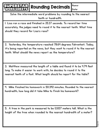 Rounding Decimal Worksheets Superstar Worksheets