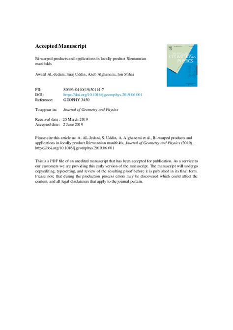 Pdf Bi Warped Products And Applications In Locally Product Riemannian Manifolds