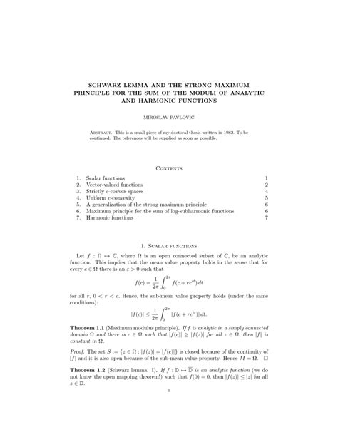 Pdf Schwarz Lemma And The Strong Maximum Principle For The Sum Of The Moduli Of Analytic