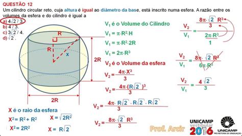 Unicamp 2016 Questão 12 Volume Esfera E Cilindro Youtube