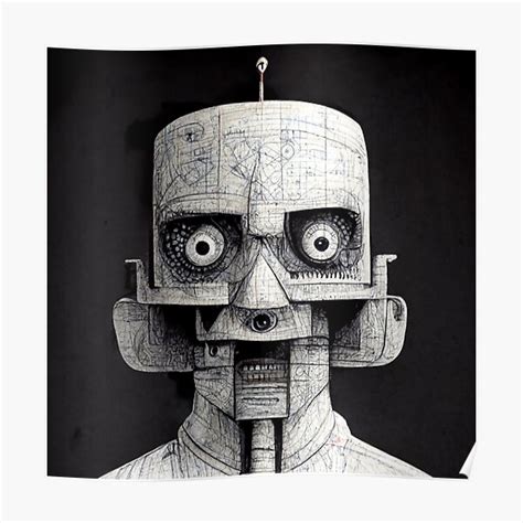 Crazy Scary Robot Drawing Poster For Sale By WeirdStation Redbubble