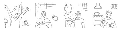 Morning Routine Vector Hd Images Young Man Doing Morning Routine Routine Sits Life Png Image