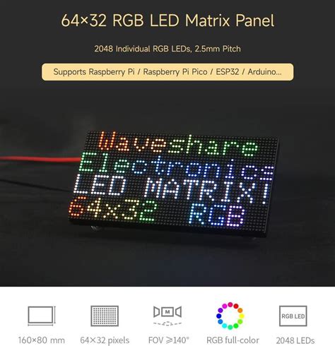 Waveshare RGB Full Color LED Matrix Panel 2 5mm Pitch 64 32 Pixels Adjustable Brightness