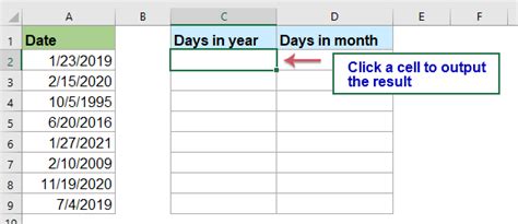 How To Calculate Number Of Days In A Month Or A Year In Excel