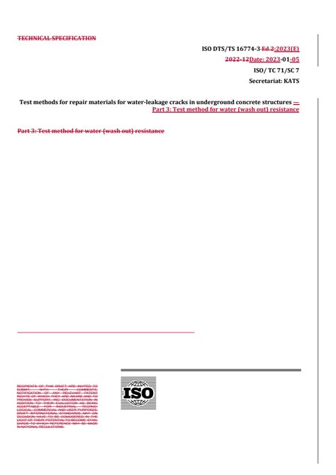 ISO DTS 16774 3 Test Methods For Repair Materials For Water Leakage Cracks In Underground Concrete