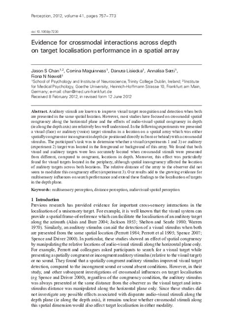 Pdf Evidence For Crossmodal Interactions Across Depth On Target Localisation Performance In A