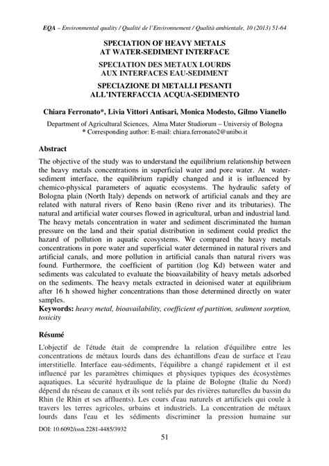 Pdf Speciation Of Heavy Metals At Water Sediment Interface