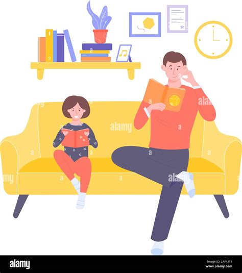 Dad And Daughter Are Sitting On The Couch Stock Vector Image And Art Alamy