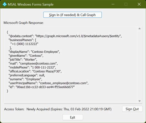 Windows Forms App That Makes A Request To The Graph Api After Signing