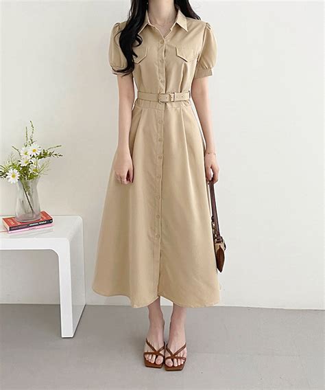 클래식블랑 벨트세트 마일리 봄 여름 하객룩 벚꽃룩 반팔 플레어 셔츠 롱 원피스