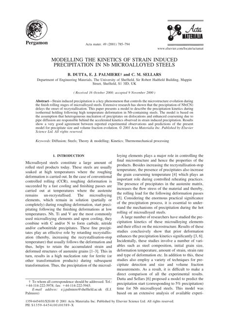 Pdf Modelling The Kinetics Of Strain Induced Precipitation In Nb