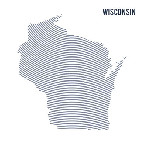 Vector Abstract Hatched Map Of Of State Of Wisconsin With Curve Lines Isolated On A White