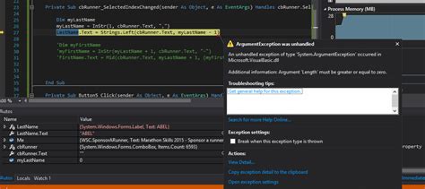 form closes error argumentexception was unhandled when using strings
