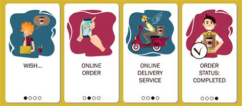 온보딩 화면에 모바일 앱의 디자인 온라인 주문 서비스 커피 배달 온라인 커피 숍에서 커피 주문 24시간에 대한 스톡 벡터 아트 및 기타 이미지 Istock