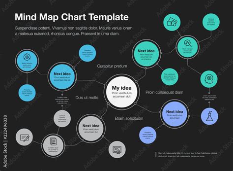 Simple Infographic For Mind Map Visualization Template With Colorful Circles And Several Icons