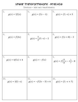 Linear Transformations Notes Practice And Matching Activity TPT