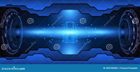 Abstract Technology Twins Circle Communication Padlock Hi Tech Futuristic Cyber Security Key