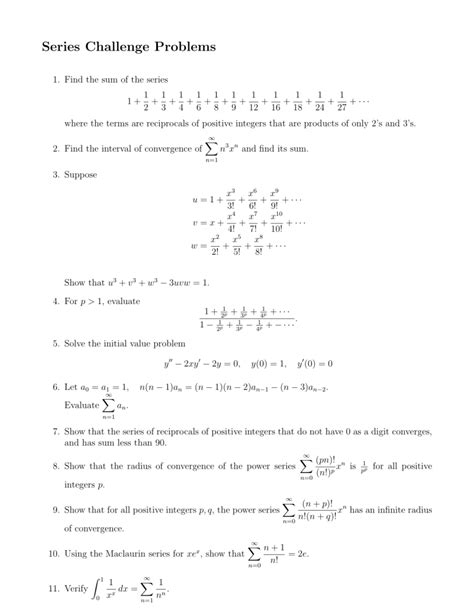 Series Challenge Problems Calculus Analysis