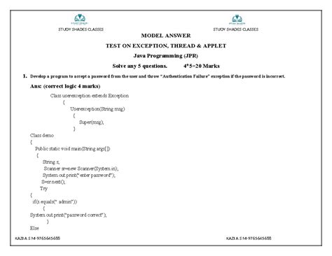 model answer java test on excep applet thread model answer test on exception thread and applet
