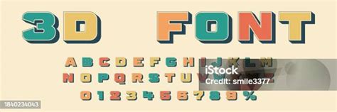 3d 글꼴 벡터 알파벳 3d 디자인의 숫자가 있는 문자입니다 입체적인 디자인 벡터 일러스트 레이 션 0명에 대한 스톡 벡터 아트