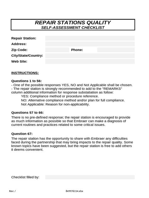 F Repair Stations Assessment Checklist Pdf Electrostatic Discharge