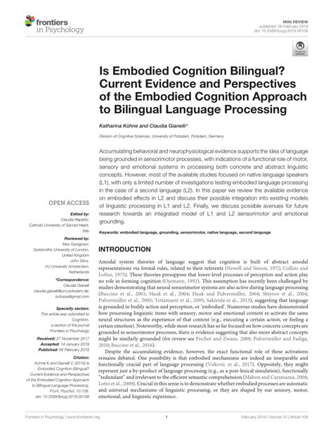 Pdf Is Embodied Cognition Bilingual Current Evidence And