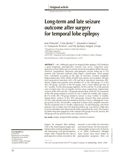 Pdf Long Term And Late Seizure Outcome After Surgery For Temporal Lobe Epilepsy