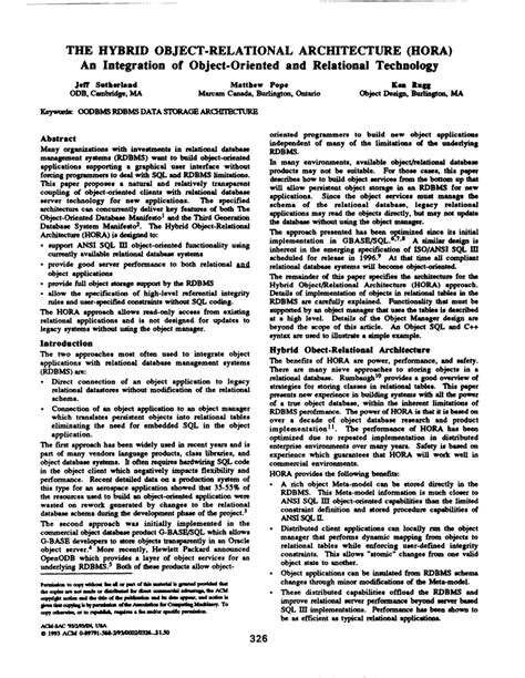 Pdf The Hybrid Object Relational Architecture Hora An Integration Of Object Oriented And