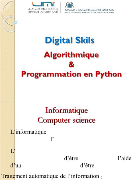 Algorithmes Et Programmation Python Pdf Programme Informatique