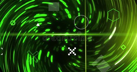 Animation Of Rotating Shapes And Green Scanner Beams Over Swirling