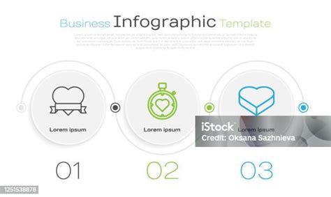 세트 라인 하트와 리본 중앙 스톱워치의 하트 하트 모양의 상자에 캔디 비즈니스 인포그래픽 템플릿입니다 벡터 공휴일에 대한 스톡 벡터 아트 및 기타 이미지 Istock