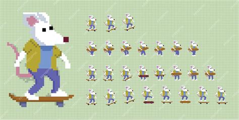 Premium Vector Mouse Skateboard Character Pixel Art Pixelart Sprite