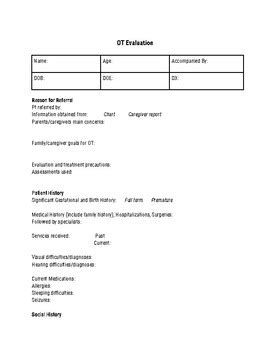 OT Evaluation Template By Kaitlynn Ferraro TPT