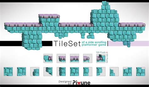 Side Scrolling Platformer Game Tilesets Stone Style Pixel Art Design Game Art Game