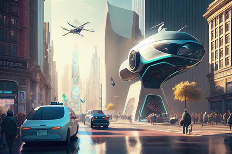 Premium Ai Image Autonomous Mobility System Navigating Busy City Center With People And