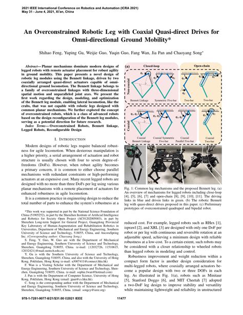 Pdf An Overconstrained Robotic Leg With Coaxial Quasi Direct Drives For Omni Directional