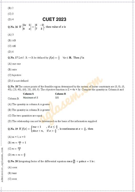 Cuet Maths Sample Paper 2024 Pdf Aglasem Admission
