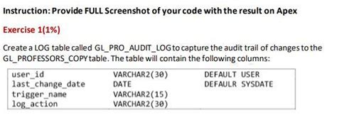 Solved Please Use Apex Oracle And Sql To Answer This